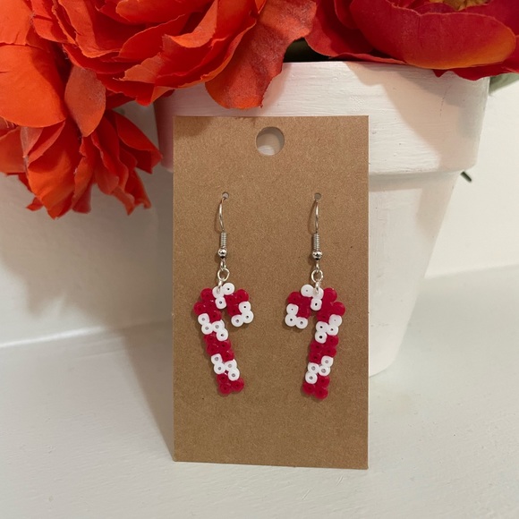 Hand Crafted | Jewelry | Perler Bead Candy Cane Earrings | Poshmark